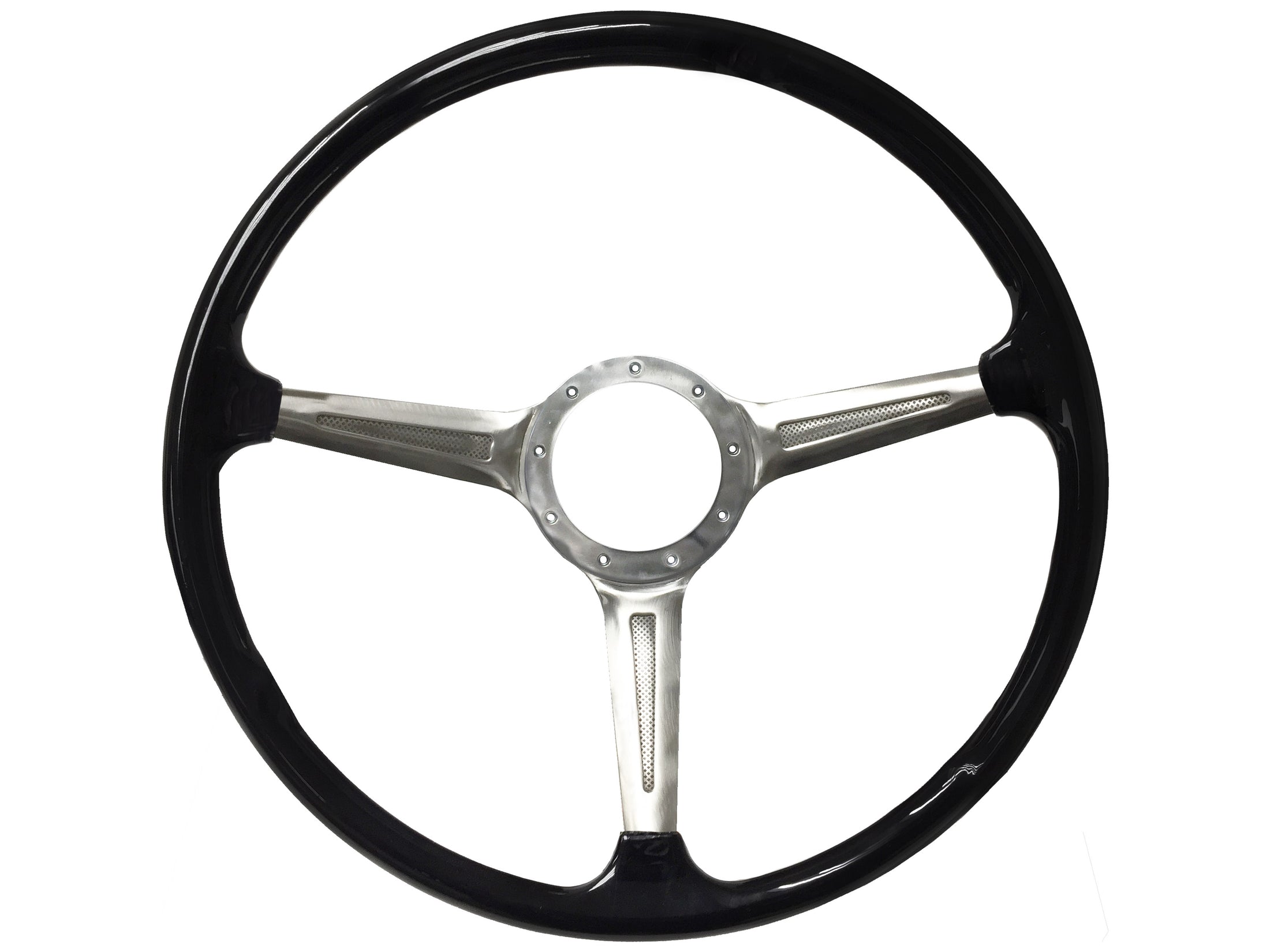 356 Style 9-Bolt Steering Wheel Black Hot Rod Kit, Billet Horn Button ...
